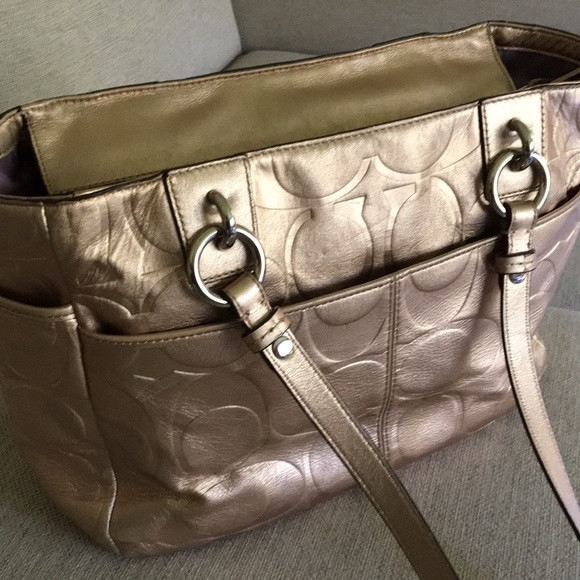 Coach | Bags | Gold Coach Embossed Signature Tote Bag | Poshmark